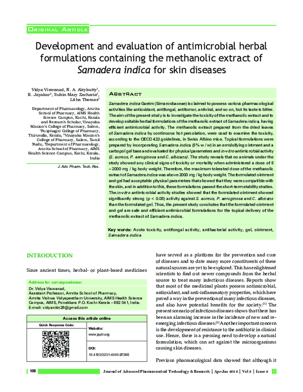 (PDF) Development and evaluation of antimicrobial herbal formulations ...