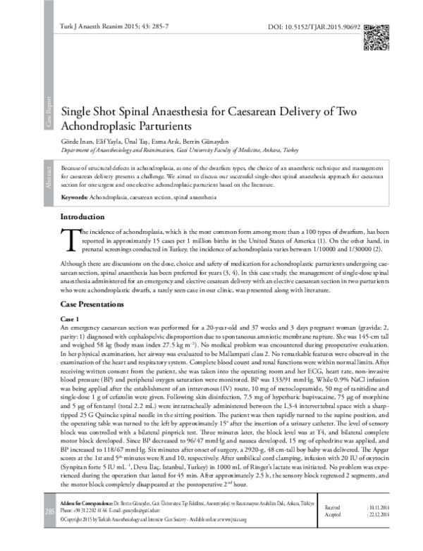 (PDF) Spinal Anestezi Single Shot Spinal Anaesthesia for Caesarean ...