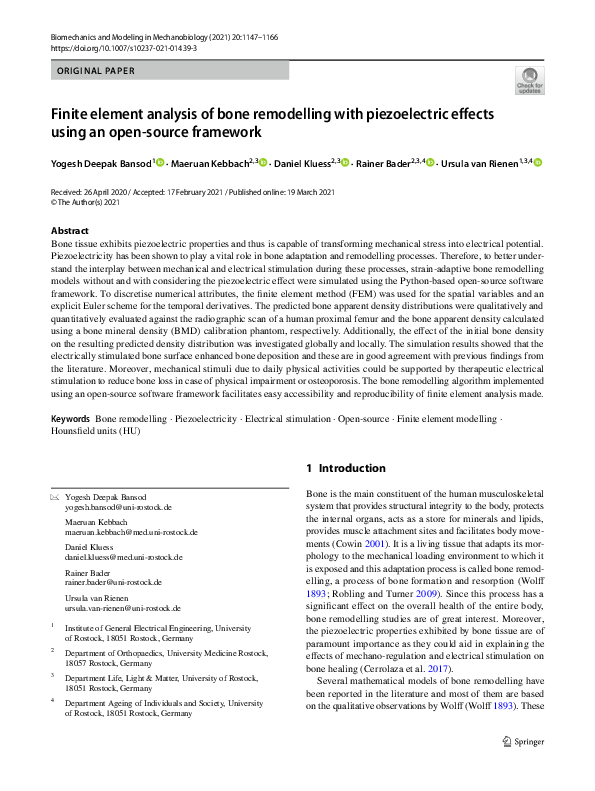(PDF) Finite element analysis of bone remodelling with piezoelectric effects using an open ...