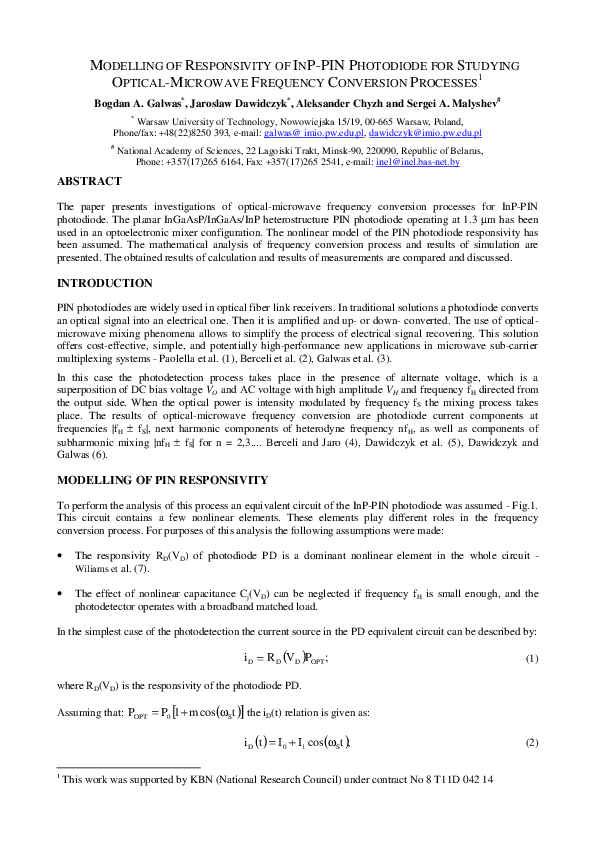 (PDF) Modelling of responsivity of INP-PIN photodiode for studying ...