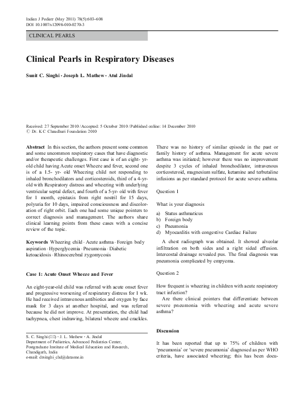 (PDF) Clinical Pearls in Respiratory Diseases