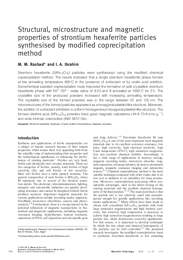 (PDF) Structural, microstructure and magnetic properties of strontium ...