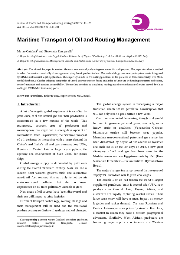 (PDF) Maritime Transport of Oil and Routing Management