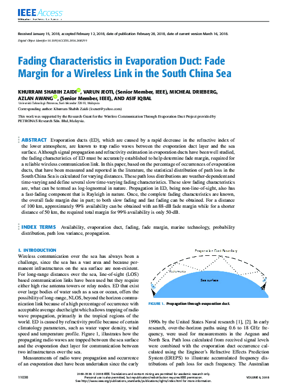 (PDF) Fading Characteristics in Evaporation Duct: Fade Margin for a ...