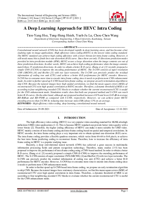 (PDF) A Deep Learning Approach for HEVC Intra Coding