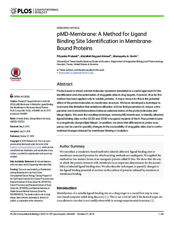(PDF) pMD-Membrane: A Method for Ligand Binding Site Identification in ...