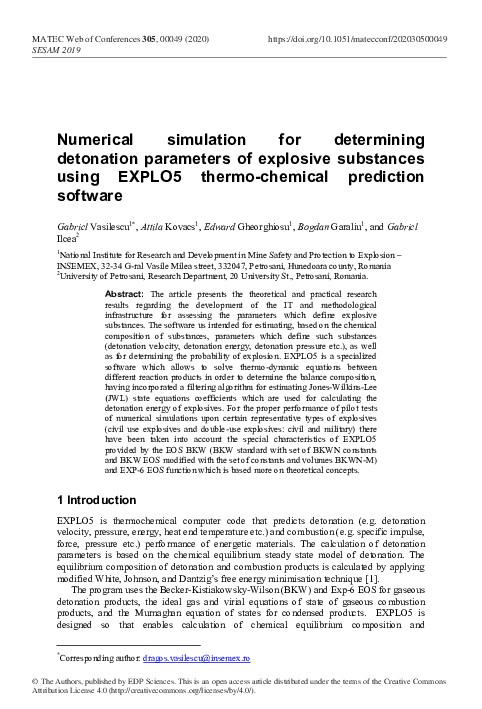 (PDF) Numerical simulation for determining detonation parameters of explosive substances using ...
