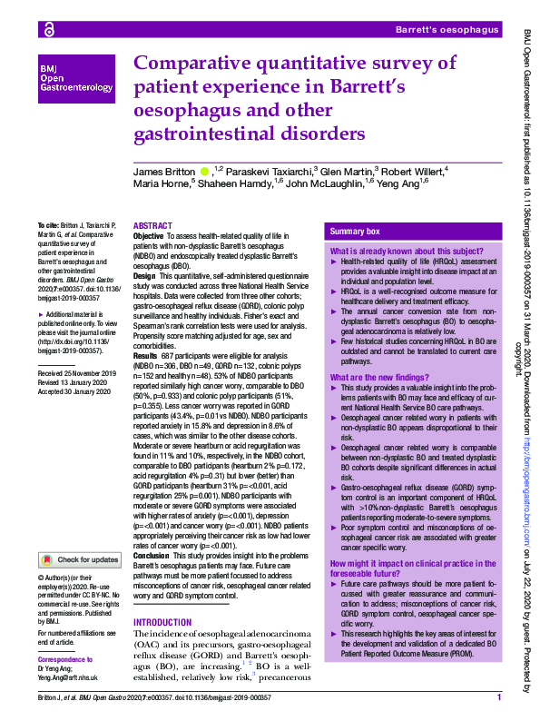 (PDF) Comparative quantitative survey of patient experience in Barrett ...