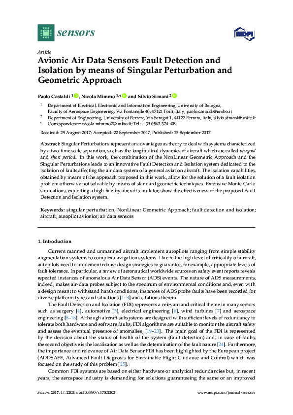 Pdf Avionic Air Data Sensors Fault Detection And Isolation By Means