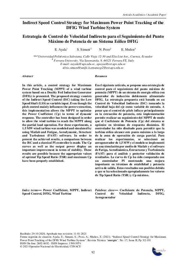 (PDF) Indirect Speed Control Strategy for Maximum Power Point Tracking of the DFIG Wind Turbine ...