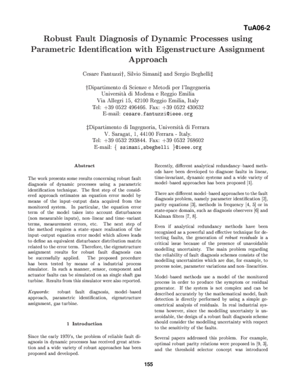 (PDF) Robust fault diagnosis of dynamic processes using parametric identification with ...