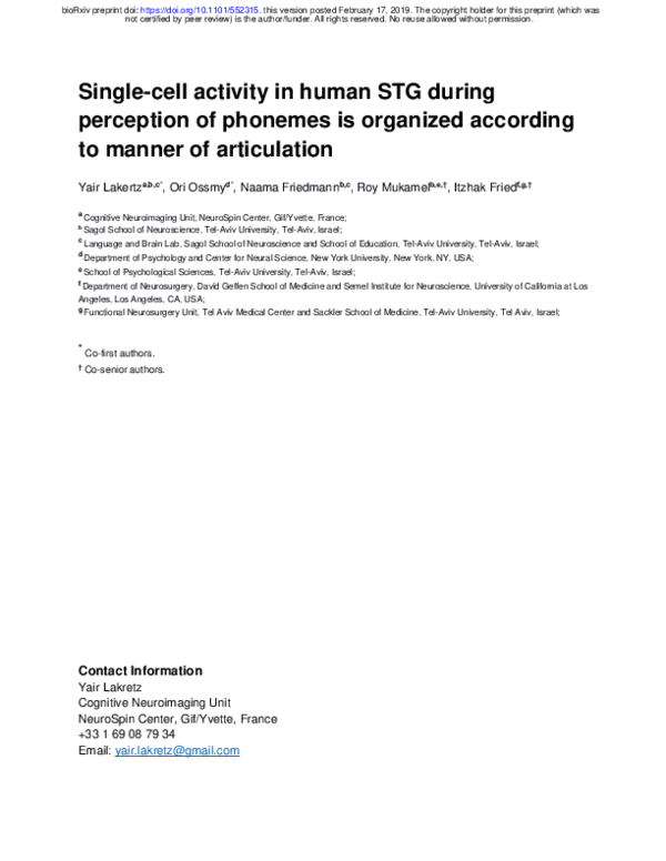 (PDF) Single-cell activity in human STG during perception of phonemes ...