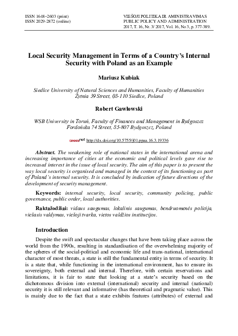 (PDF) Local Security Management in Terms of a Country’s Internal ...