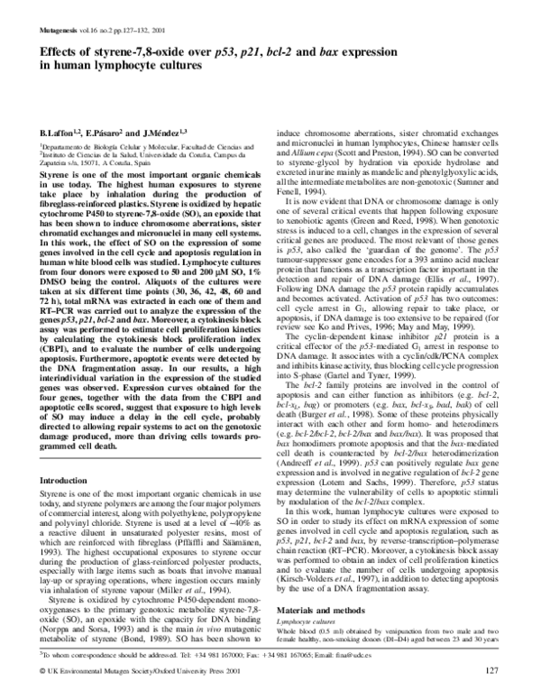 (PDF) Impact of Styrene-7,8-Oxide on p53 and Apoptotic Gene Expression