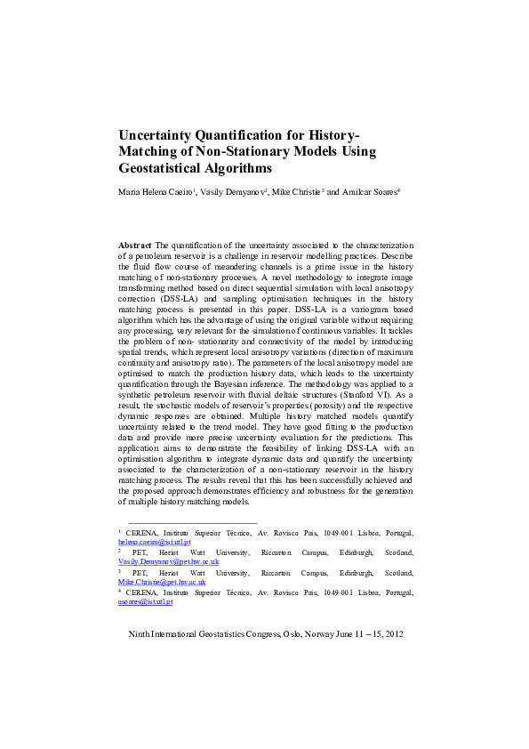 (PDF) Uncertainty Quantification for History-Matching of Non-Stationary ... (PDF) Uncertainty Quantification for History-Matching of Non-Stationary ...