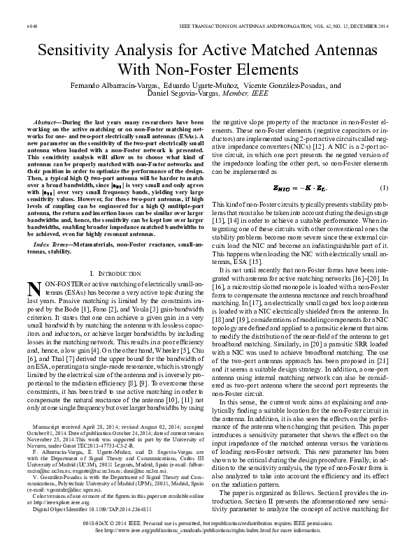 (PDF) Sensitivity Analysis for Active Matched Antennas With Non-Foster ...