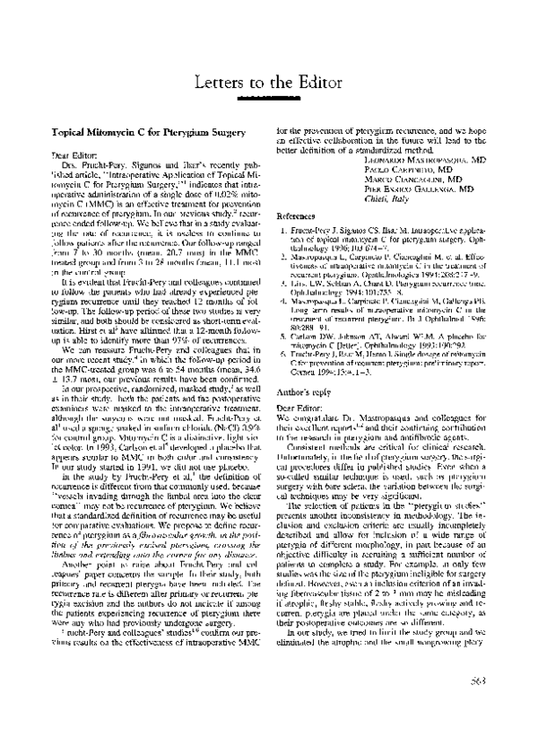 (PDF) Topical Mitomycin C for Pterygium Surgery