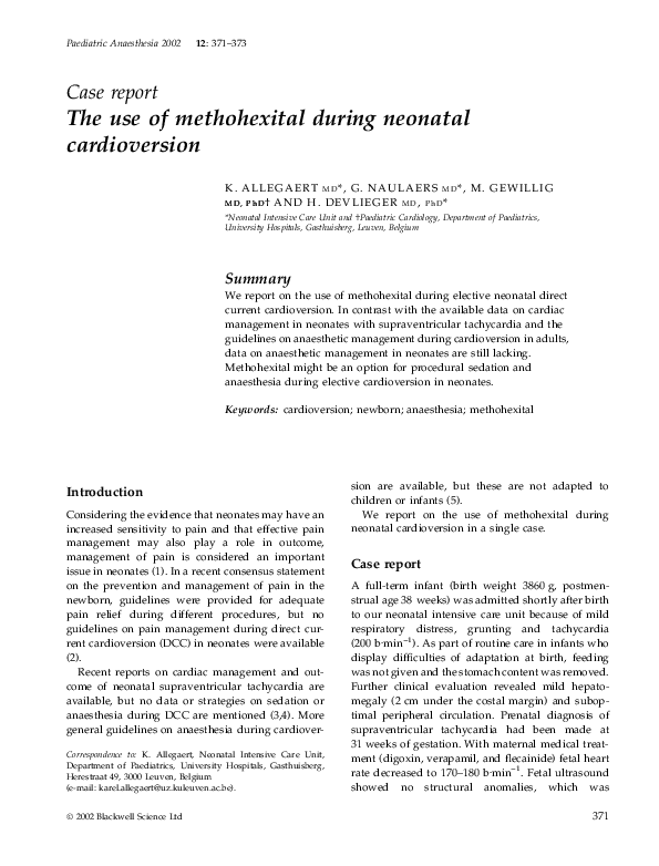 (PDF) The use of methohexital during neonatal cardioversion | Gunnar ...