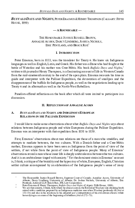 (PDF) Roundtable: Buffalo Days and Nights, Peter Erasmus and Henry Thompson