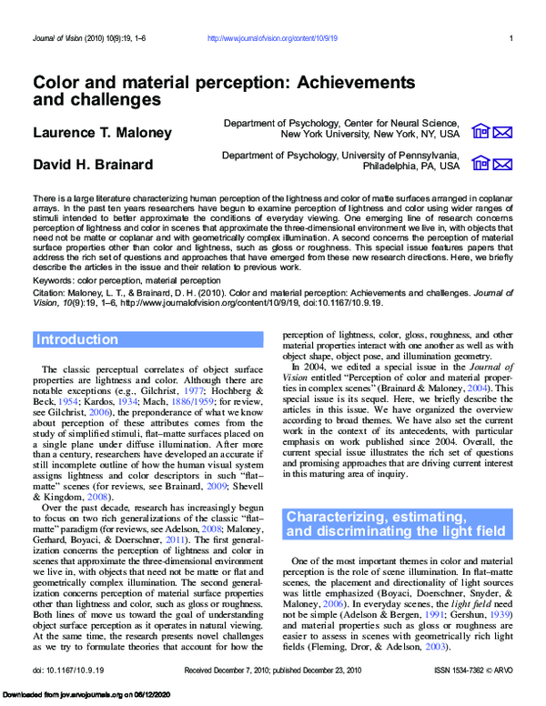 (PDF) Color and material perception: Achievements and challenges
