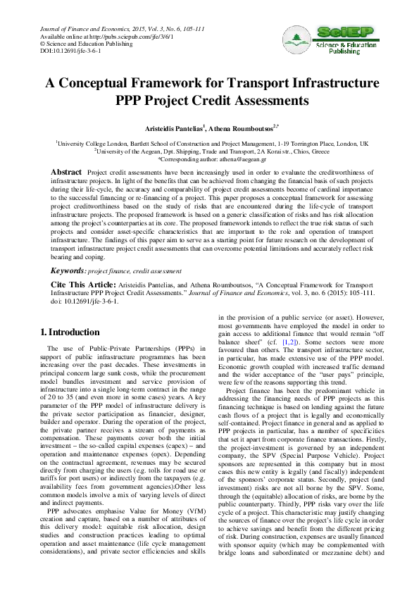 (PDF) A Conceptual Framework for Transport Infrastructure PPP Project ...