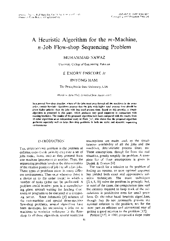 Pdf A Heuristic Algorithm For The M Machine N Job Flow Shop