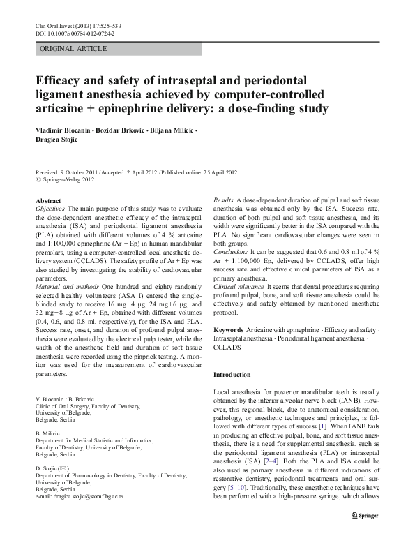 (PDF) Efficacy and safety of intraseptal and periodontal ligament ...