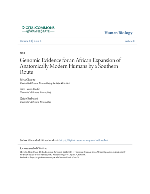 (PDF) Genomic Evidence for an African Expansion of Anatomically Modern Humans by a Southern Route