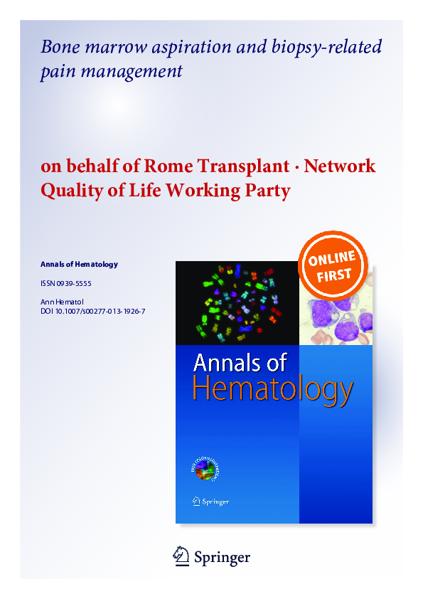 (PDF) Bone Marrow biopsy related pain Ann Hematology 2013