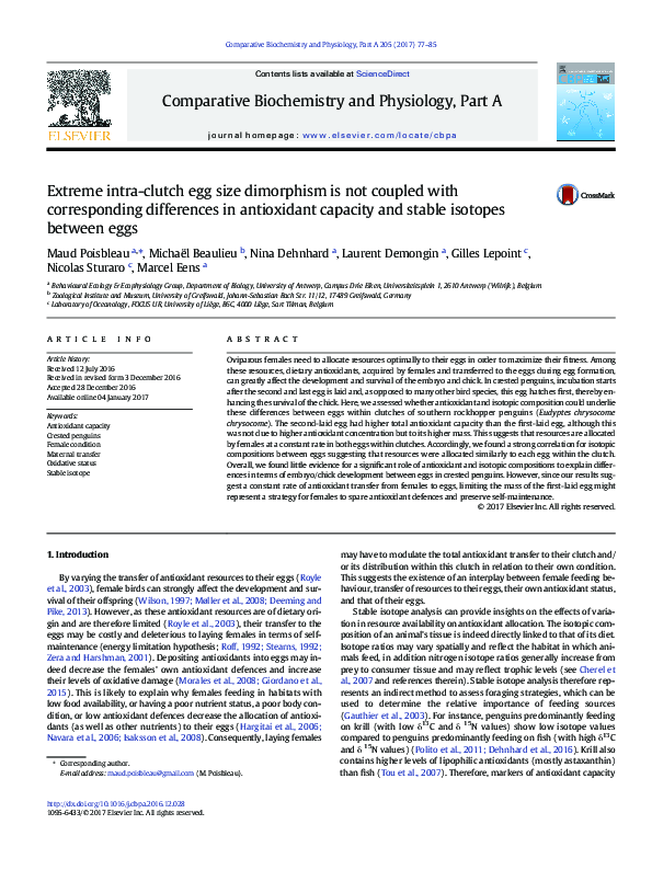 (PDF) Extreme intra-clutch egg size dimorphism is not coupled with ...