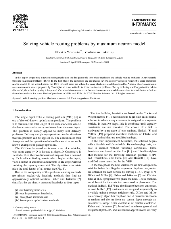 (PDF) Solving vehicle routing problems by maximum neuron model