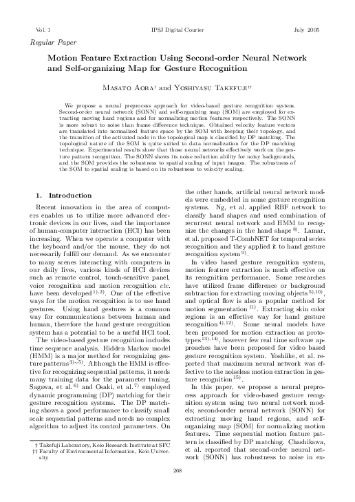 Pdf Motion Feature Extraction Using Second Order Neural Network And