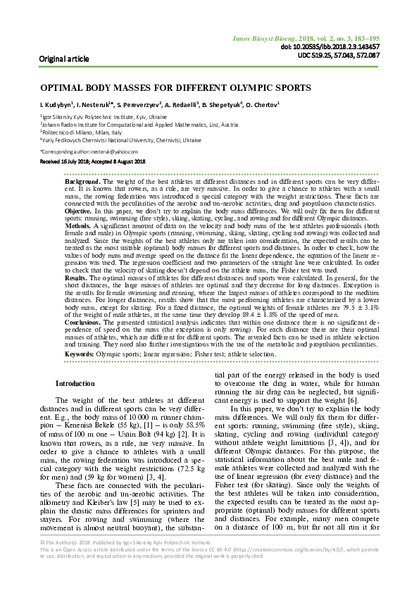 (PDF) Optimal Body Masses for Different Olympic Sports