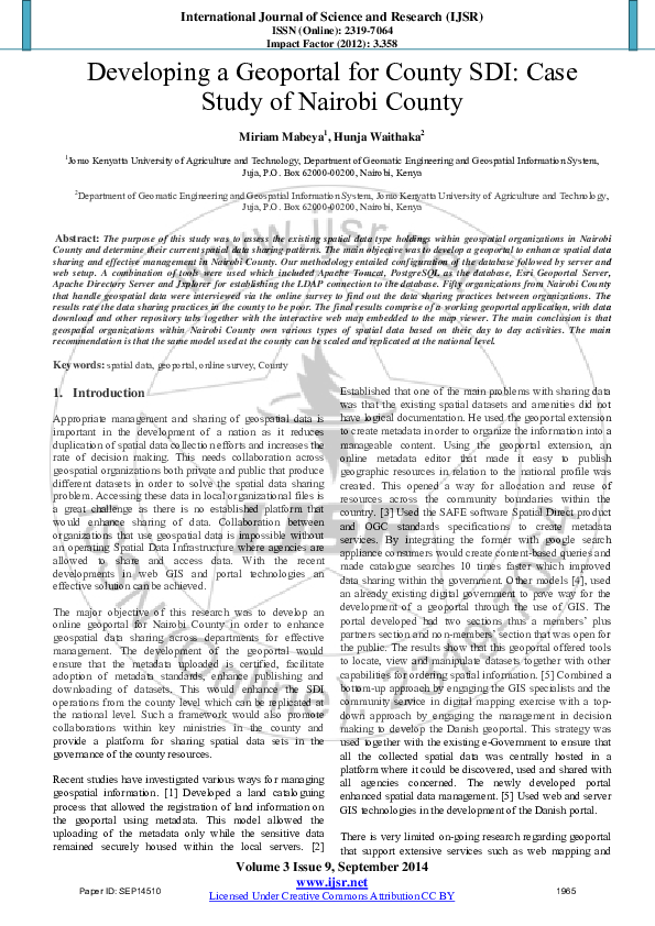 (PDF) Developing a Geoportal for County SDI: Case Study of Nairobi County