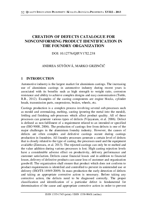 (PDF) Creation of Defects Catalogue for Nonconforming Product ...