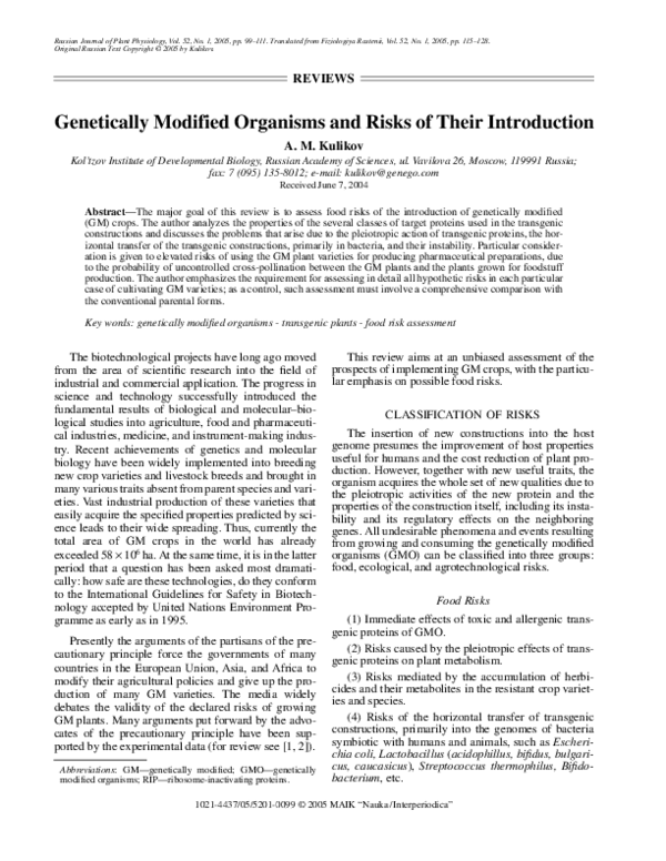 (PDF) Genetically modified organisms and risks of their introduction