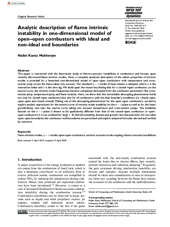 (PDF) Analytic description of flame intrinsic instability in one ...