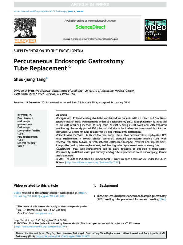 (PDF) Percutaneous endoscopic gastrostomy tube replacement