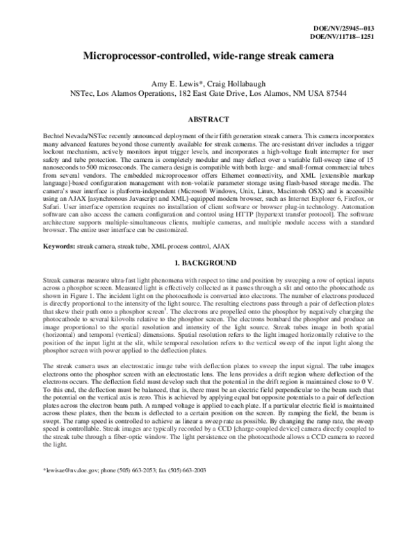 (PDF) Microprocessor-controlled wide-range streak camera