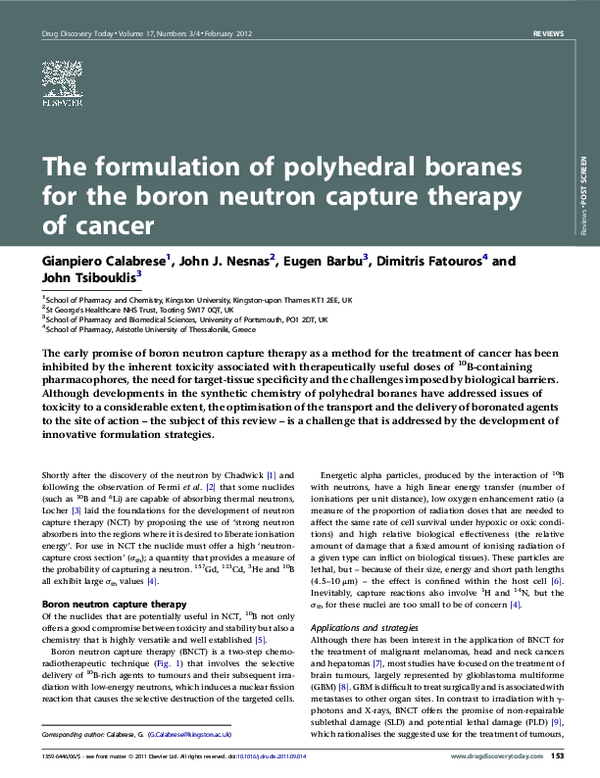 (PDF) The formulation of polyhedral boranes for the BNCT of cancer