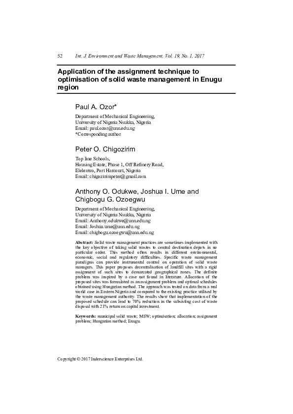 (PDF) Application of the assignment technique to optimisation of solid ...