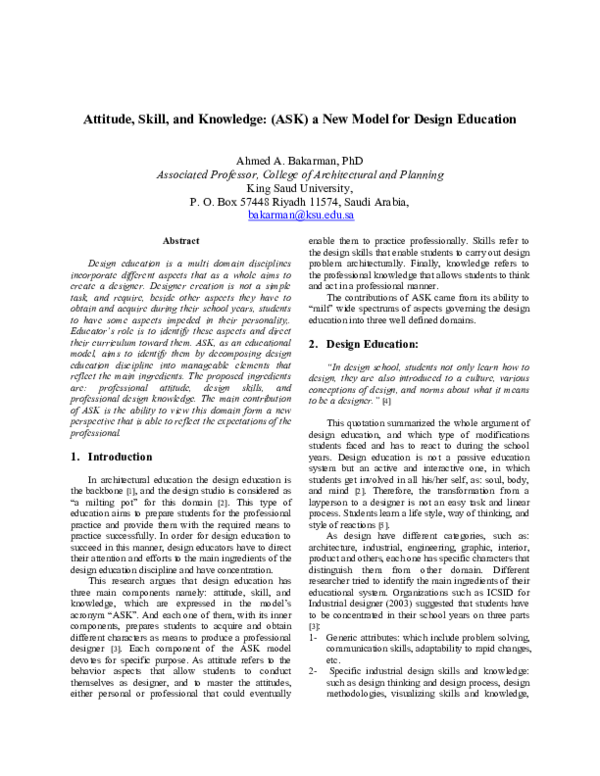 (PDF) Attitude, Skill, and Knowledge: (Ask) a New Model for Design ...