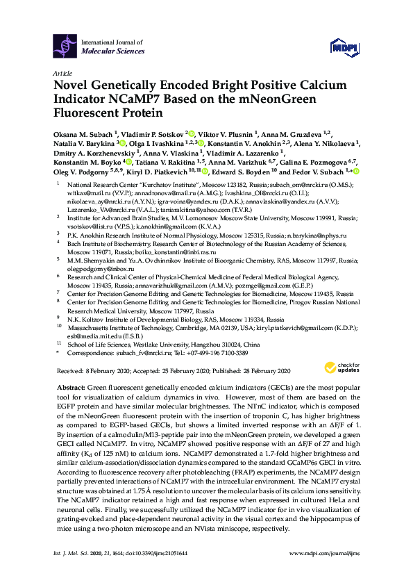 (PDF) Novel Genetically Encoded Bright Positive Calcium Indicator ...