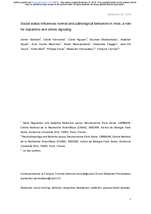(PDF) Social status influences normal and pathological behaviors in ...