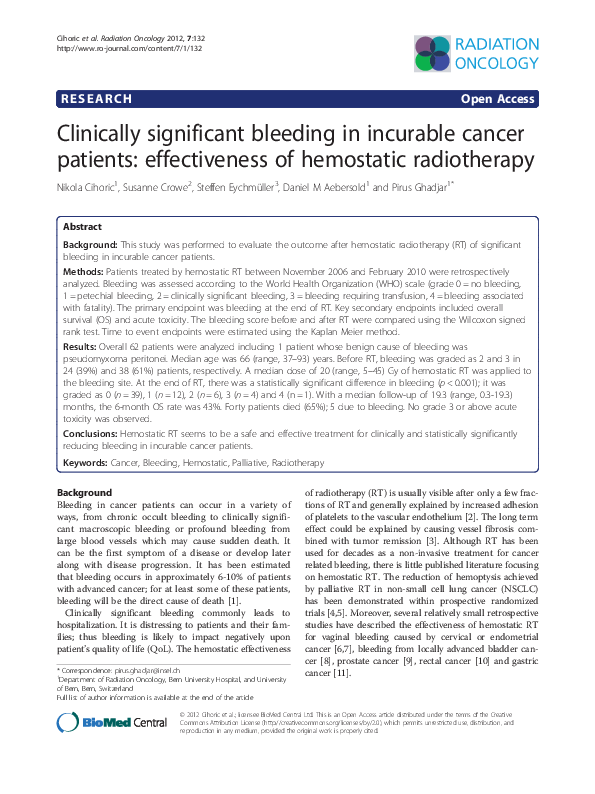 (PDF) Clinically Significant Bleeding in Incurable Cancer Patients ...