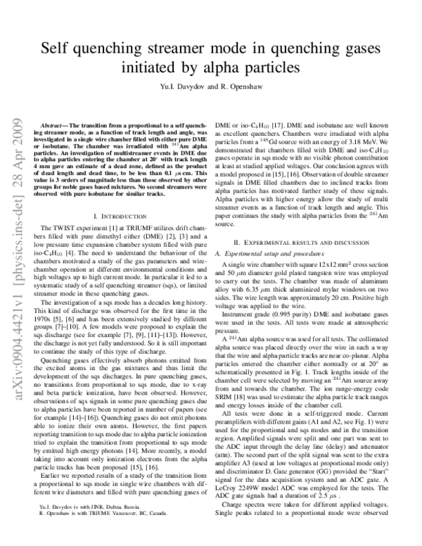 (PDF) Self Quenching Streamer Mode in Quenching Gases Initiated by ...