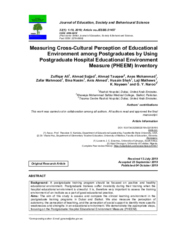 (PDF) Measuring Cross-Cultural Perception of Educational Environment ...