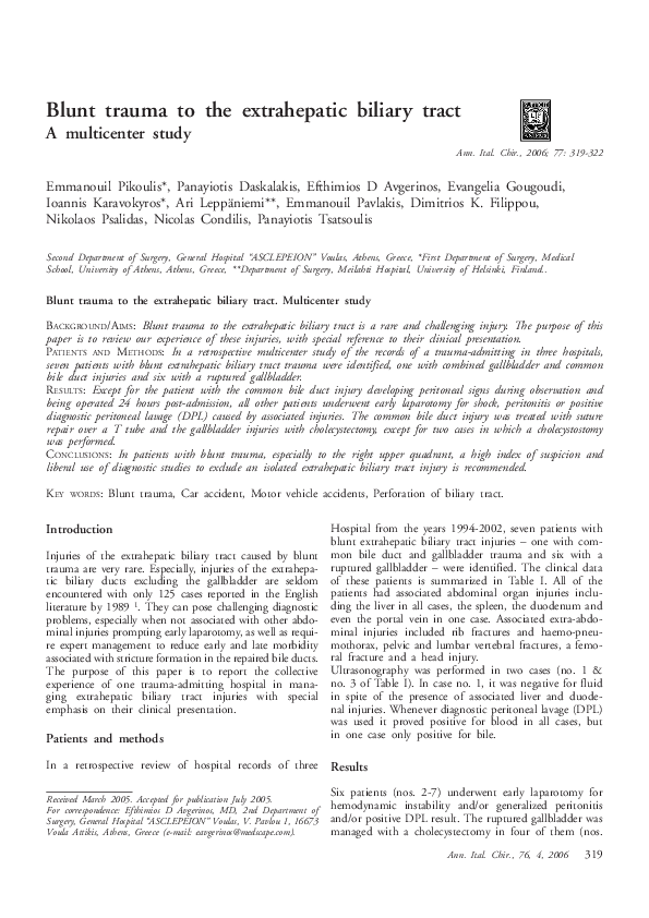 (PDF) Blunt trauma to the extrahepatic biliary tract. A multicenter study