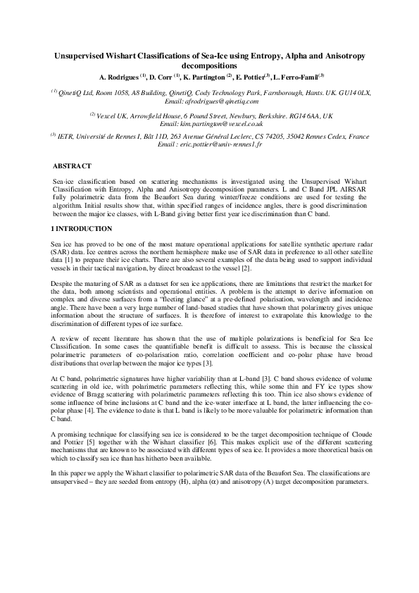 (PDF) Unsupervised wishart classifications of sea-ice using entropy, Alpha and Anisotropy ...