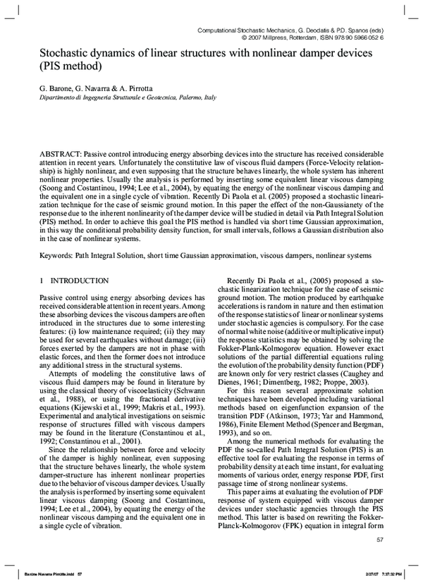 (PDF) Stochastic dynamics of linear structures with nonlinear damper devices (PIS method ...